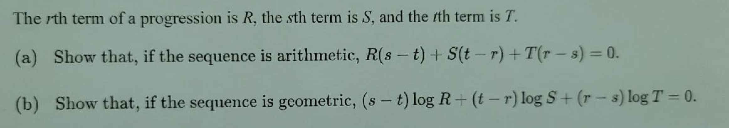 Solved The rth term of a progression is R, the sth term is | Chegg.com