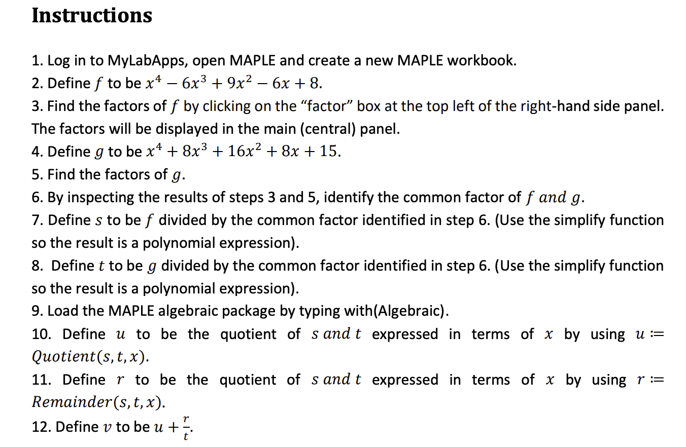 Solved 1. Log in to MyLabApps, open MAPLE and create a new | Chegg.com