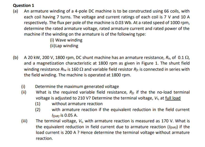 Solved Question 1 (a) An armature winding of a 4-pole DC | Chegg.com