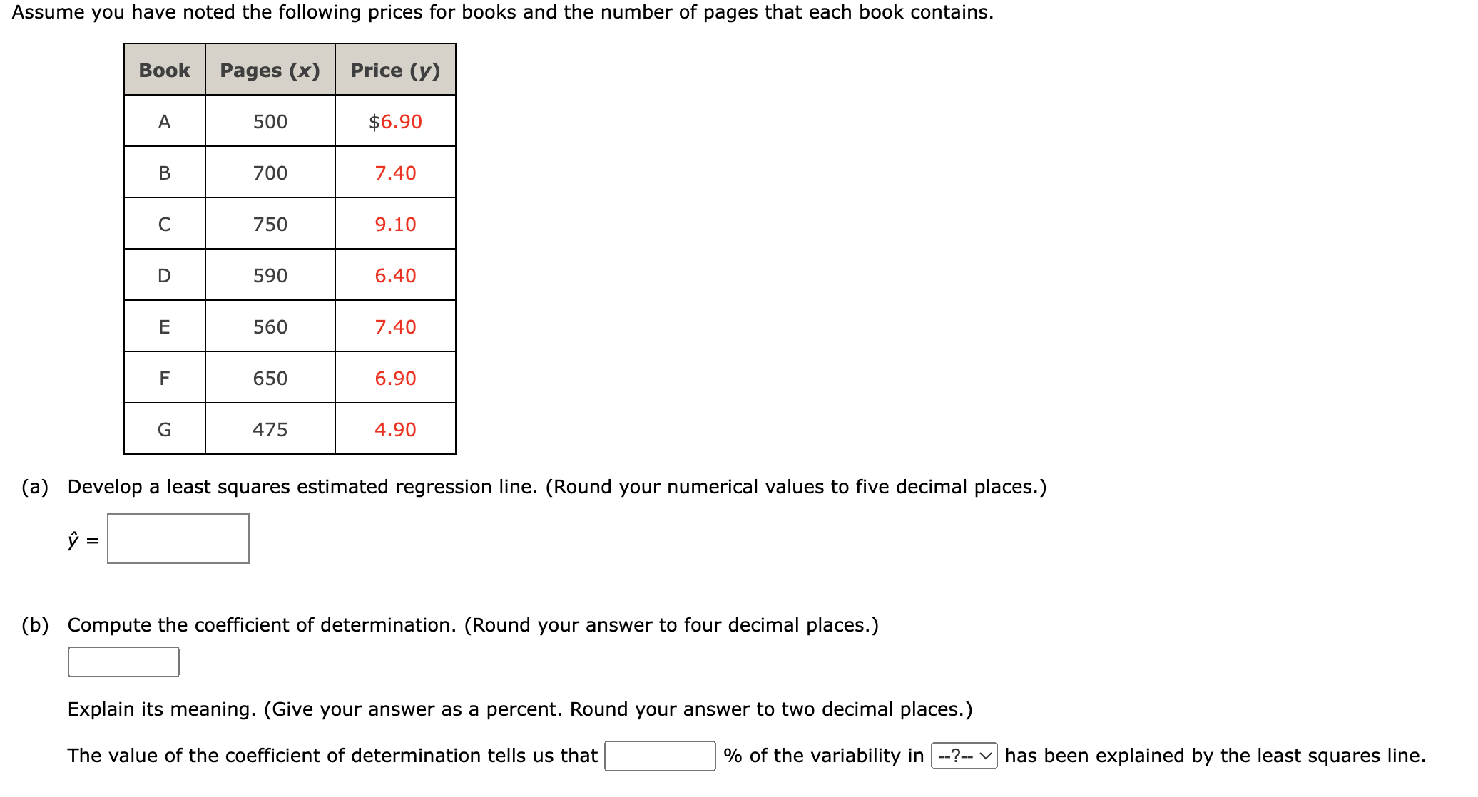 Solved (b) Compute the coefficient of determination. (Round | Chegg.com