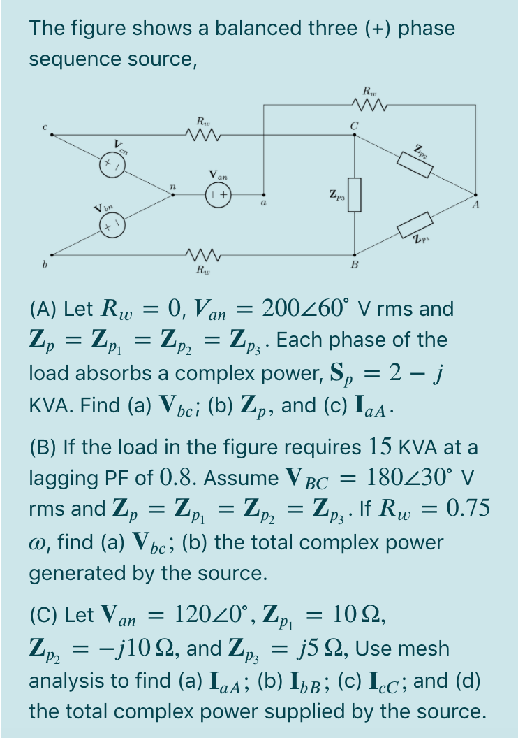 Solved The figure shows a balanced three (+) phase sequence | Chegg.com