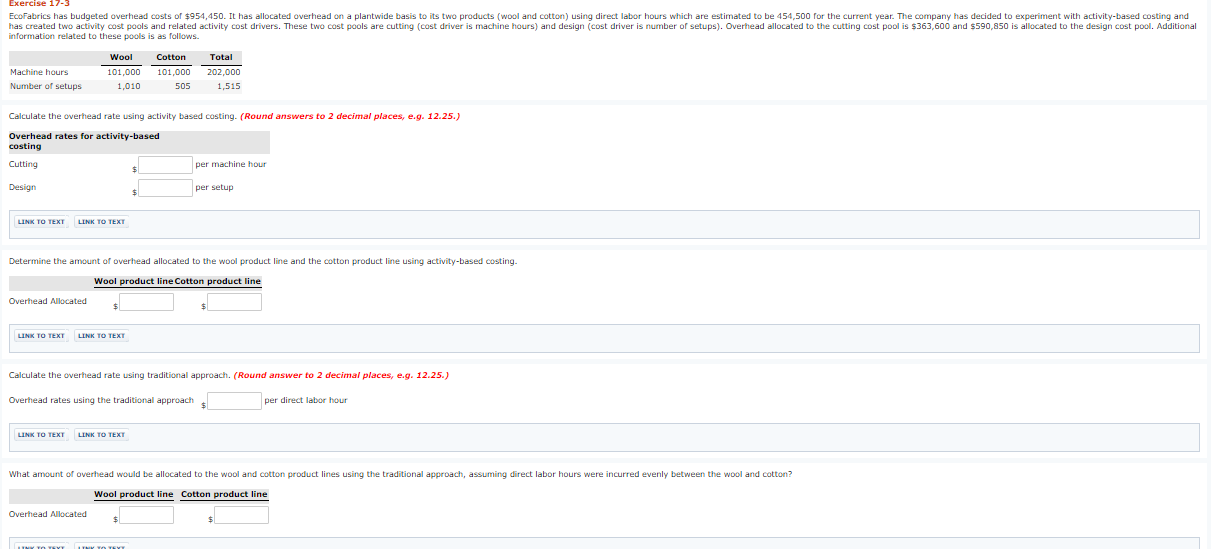 Solved Exercise 17-3 EcoFabrics has budgeted overhead costs | Chegg.com