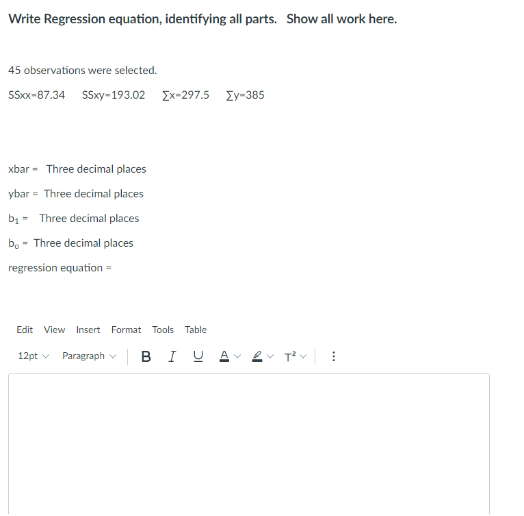 Solved Write Regression equation, identifying all parts. | Chegg.com