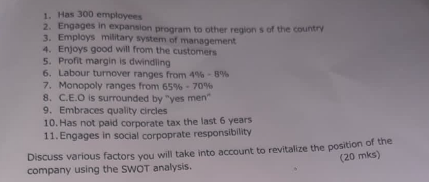 Solved 1. Has 300 employees 2. Engages in expansion program | Chegg.com