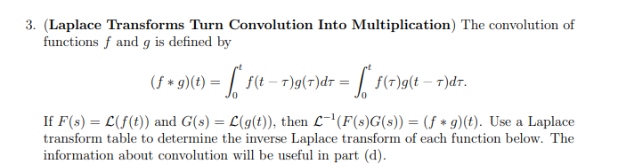 Solved 3. (Laplace Transforms Turn Convolution Into | Chegg.com