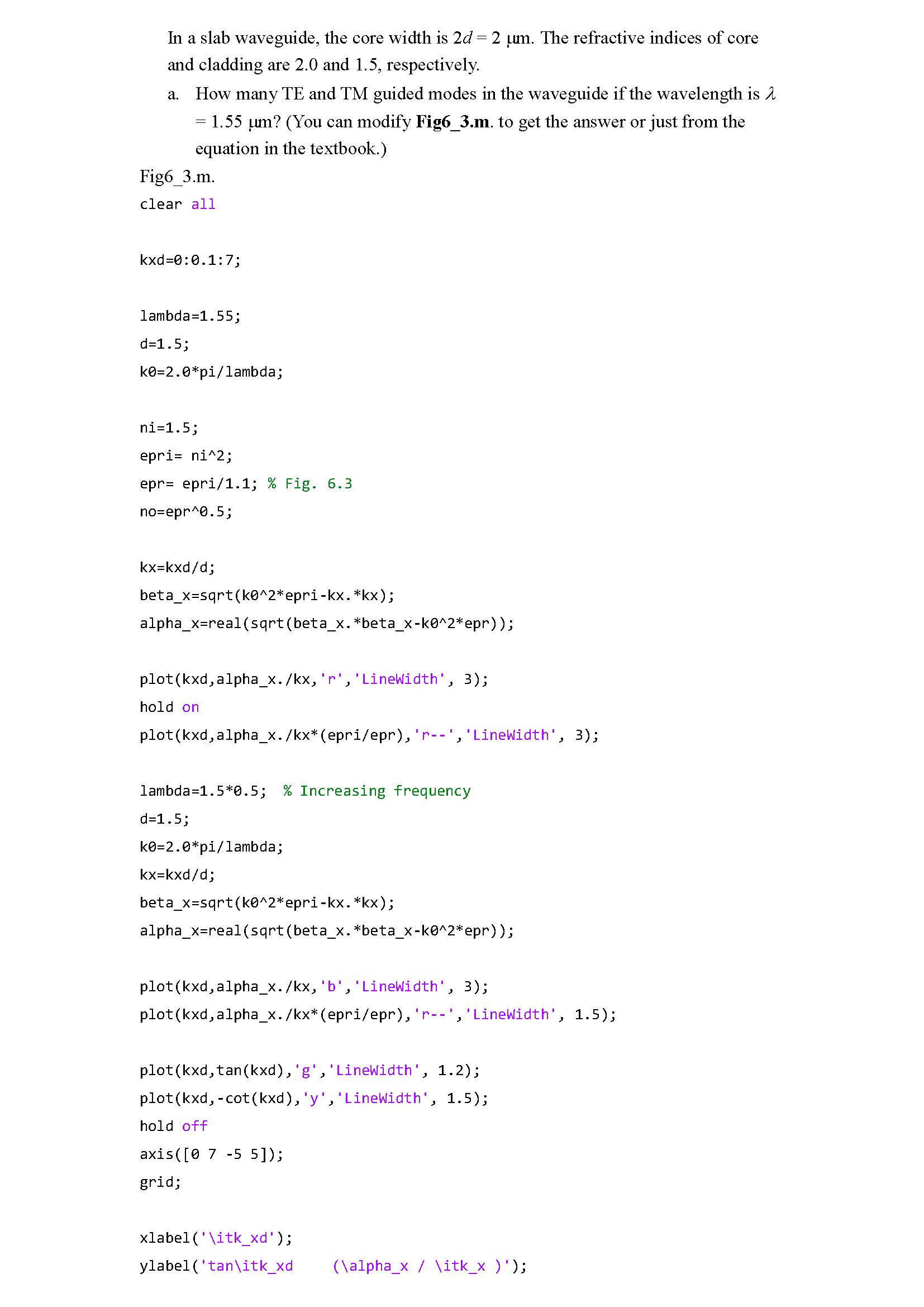 Solved In a slab waveguide, the core width is 2d=2μm. ﻿The | Chegg.com
