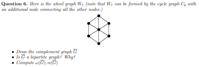 Solved Question 6. Here is the wheel graph W7 (note that W7 | Chegg.com