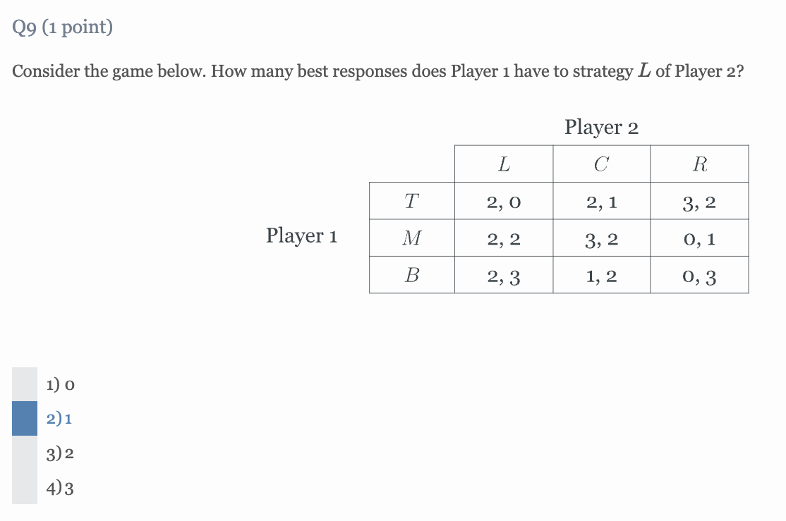 Solved Consider the game below. How many best responses does | Chegg.com