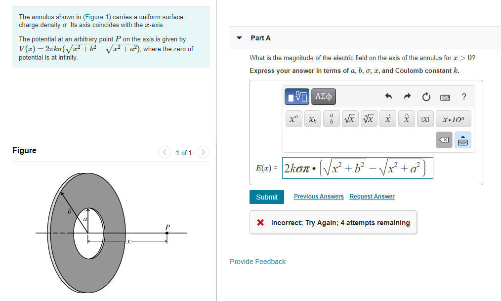 Solved The annulus shown in (Figure 1) carries a uniform | Chegg.com