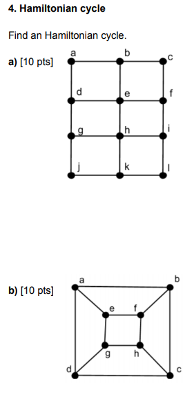 Solved 4. Hamiltonian cycle Find an Hamiltonian cycle. b a) | Chegg.com