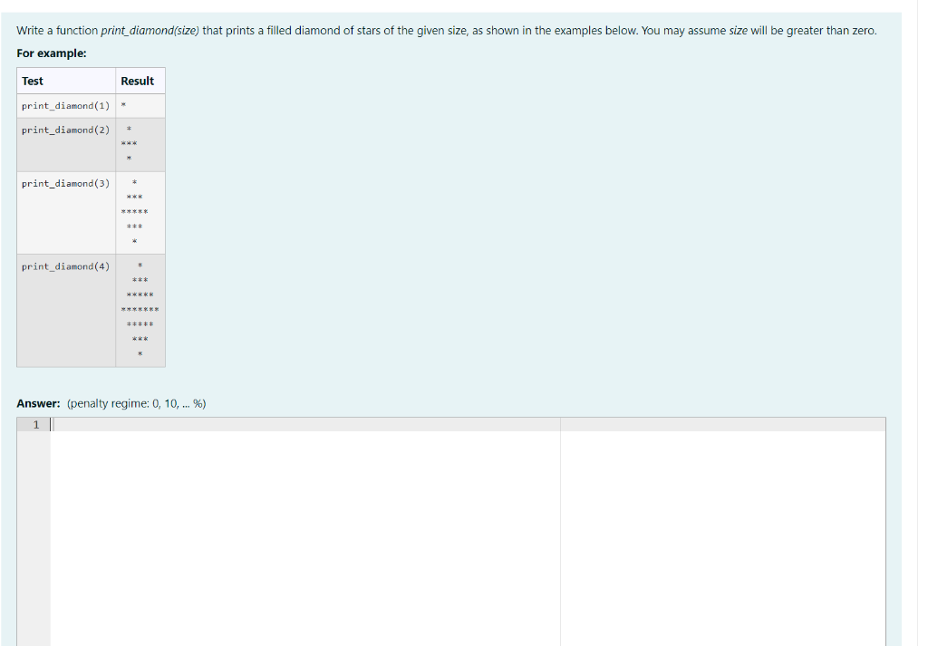 Solved Write A Function Print diamond size That Prints A Chegg
