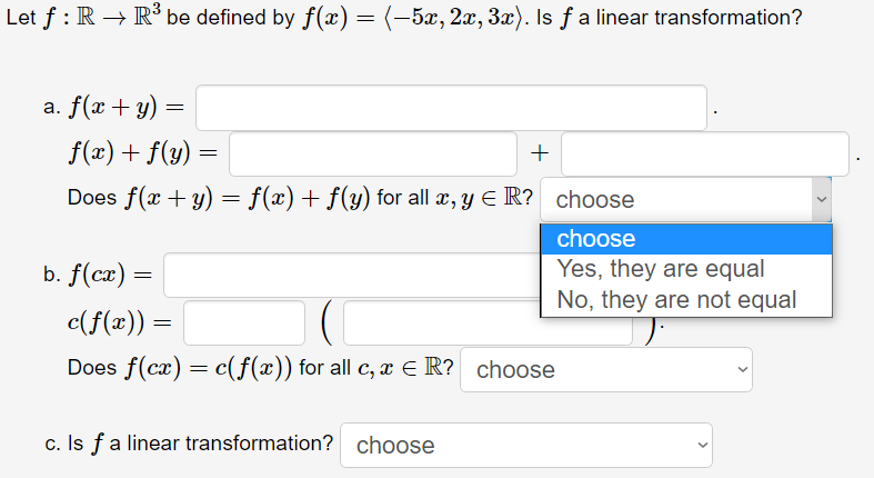 Solved Let f: R -> R^3 be defined by f(x) = (-5x, 2x, 3x). | Chegg.com