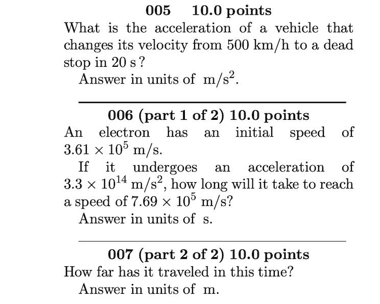 Solved 00510.0 points What is the acceleration of a vehicle | Chegg.com
