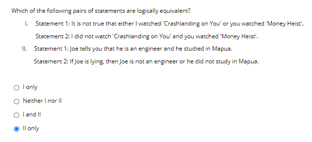 Solved I. Which of the following pairs of statements are | Chegg.com