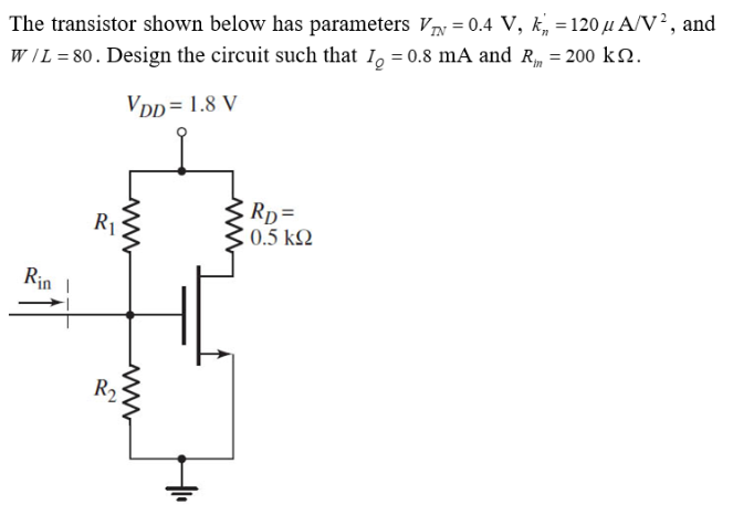 Solved The transistor shown below has parameters VTN=0.4 | Chegg.com
