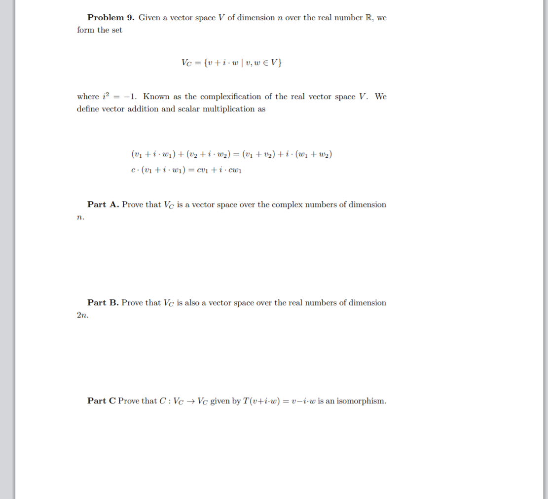 Solved Problem 9. Given a vector space V of dimension n over | Chegg.com