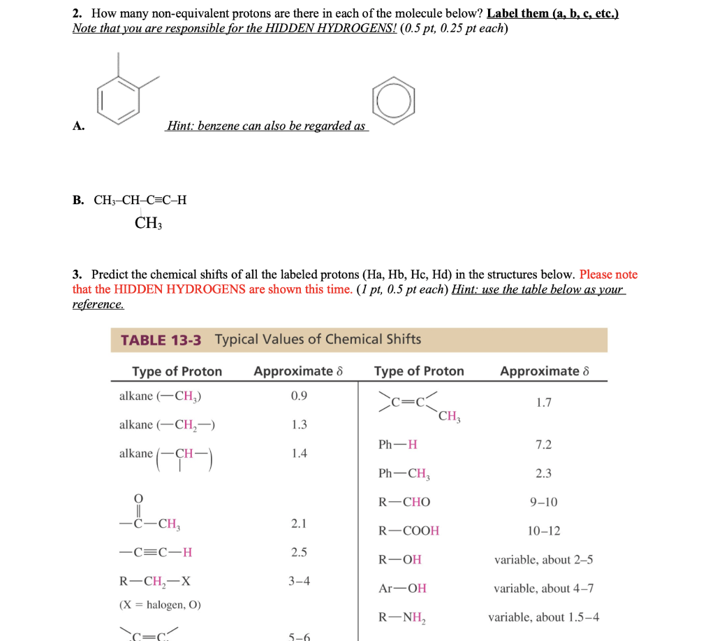 Solved 2. How many non-equivalent protons are there in each | Chegg.com