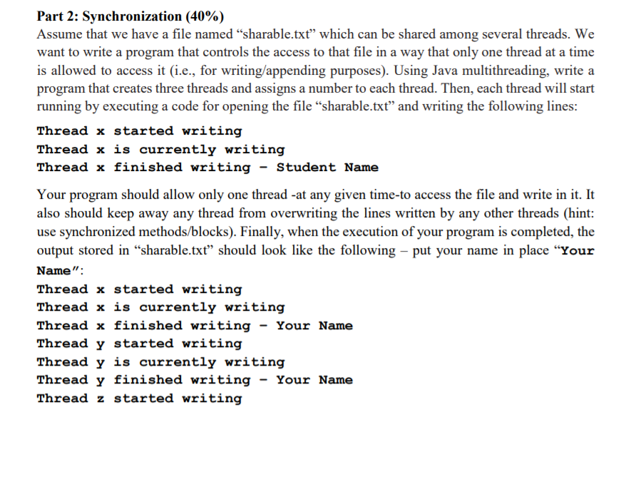 Solved Part 1: Thread creation (30%) a. Using Java | Chegg.com