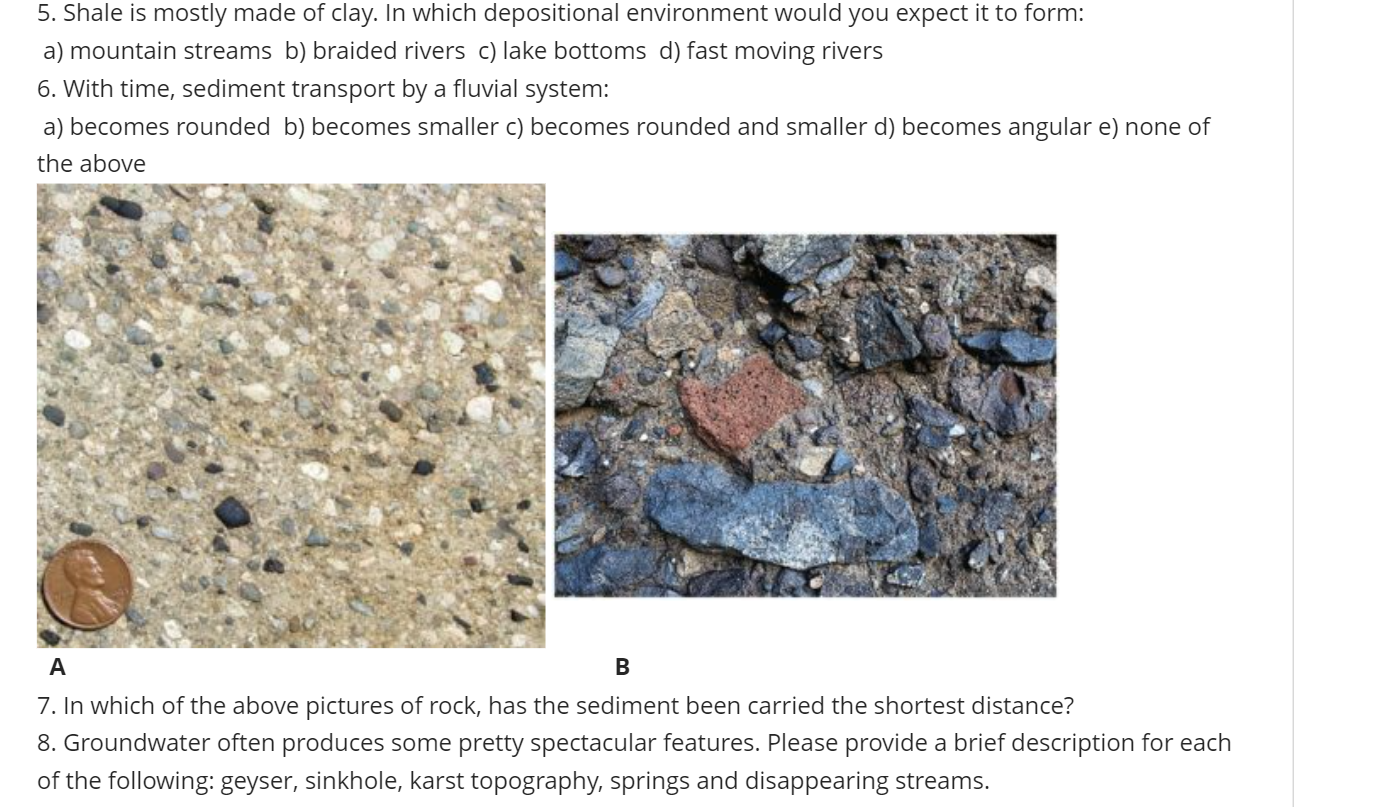 Solved 5. Shale is mostly made of clay. In which | Chegg.com