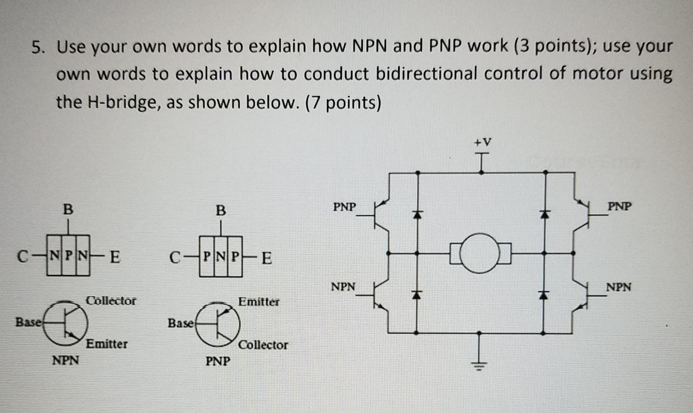 Solved 5. Use your own words to explain how NPN and PNP work | Chegg.com