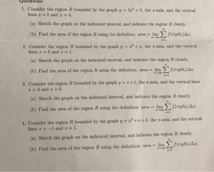 Solved uestions: 1. Consider the region R bounded by the | Chegg.com