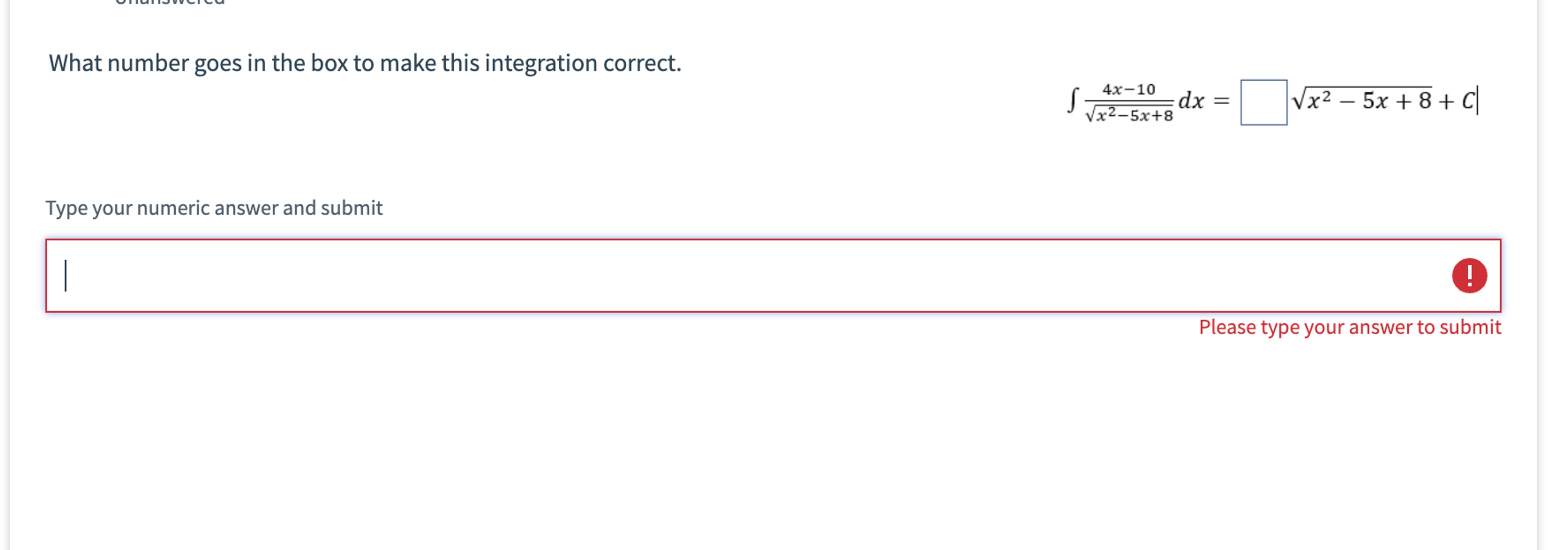 Solved What number goes in the box to make this integration | Chegg.com
