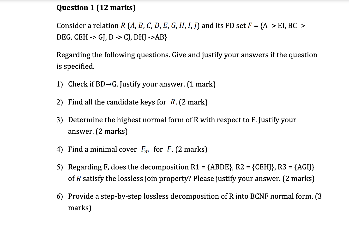 Solved Question 1 (12 ﻿marks)Consider a relation | Chegg.com