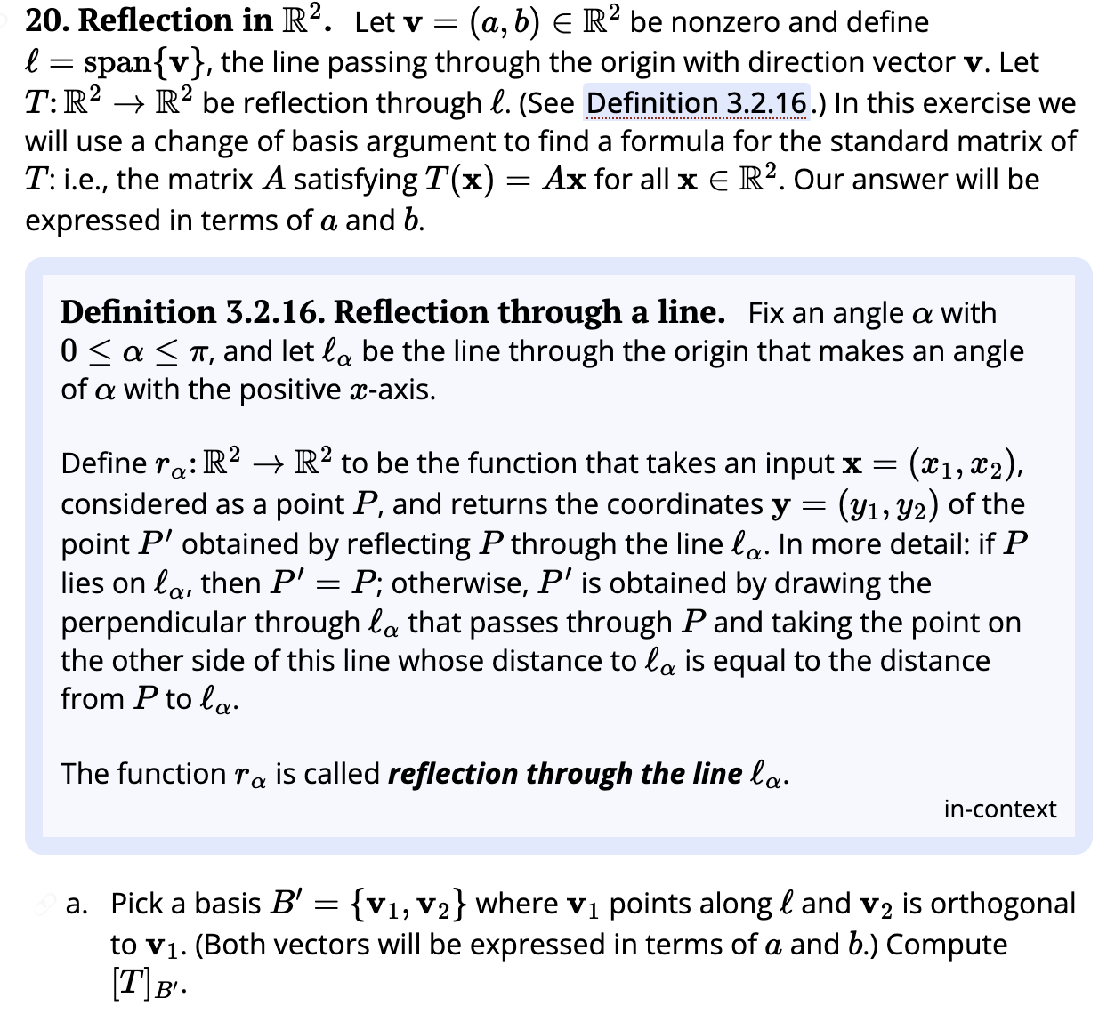 Solved 20. Reflection in R2. Let v=(a,b)∈R2 be nonzero and | Chegg.com