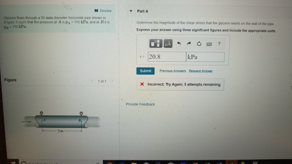 Solved Review Part A Glycerin flows through a | Chegg.com