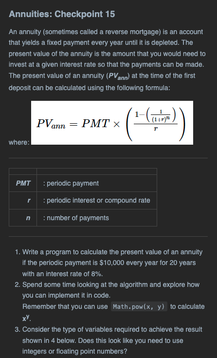Solved Annuities: Checkpoint 15 An annuity (sometimes called | Chegg.com