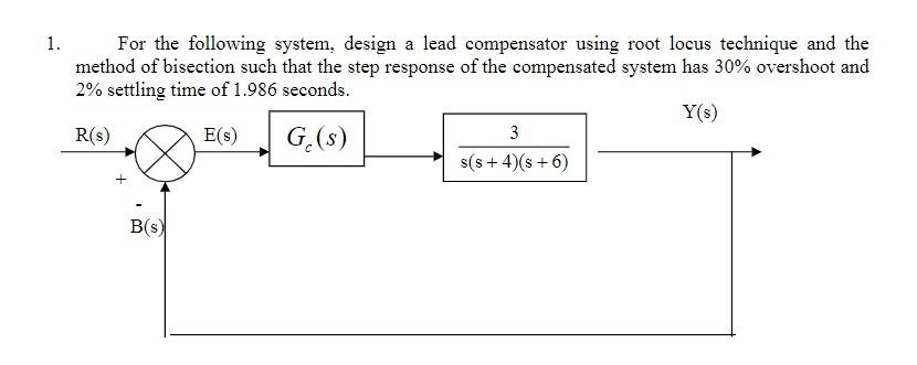Solved 1. For the following system, design a lead | Chegg.com