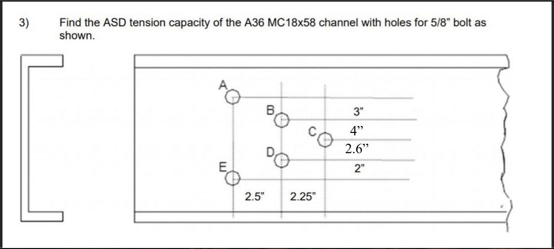 Solved 3) Find the ASD tension capacity of the A36 MC18x58 | Chegg.com