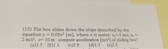 Solved (12) The box slides down the slope described by the | Chegg.com