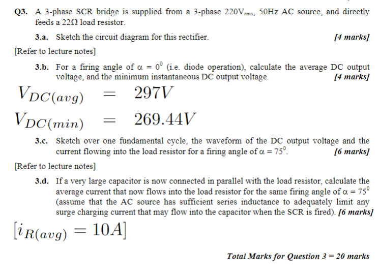 Solved Q3. A 3-phase SCR bridge is supplied from a 3-phase | Chegg.com