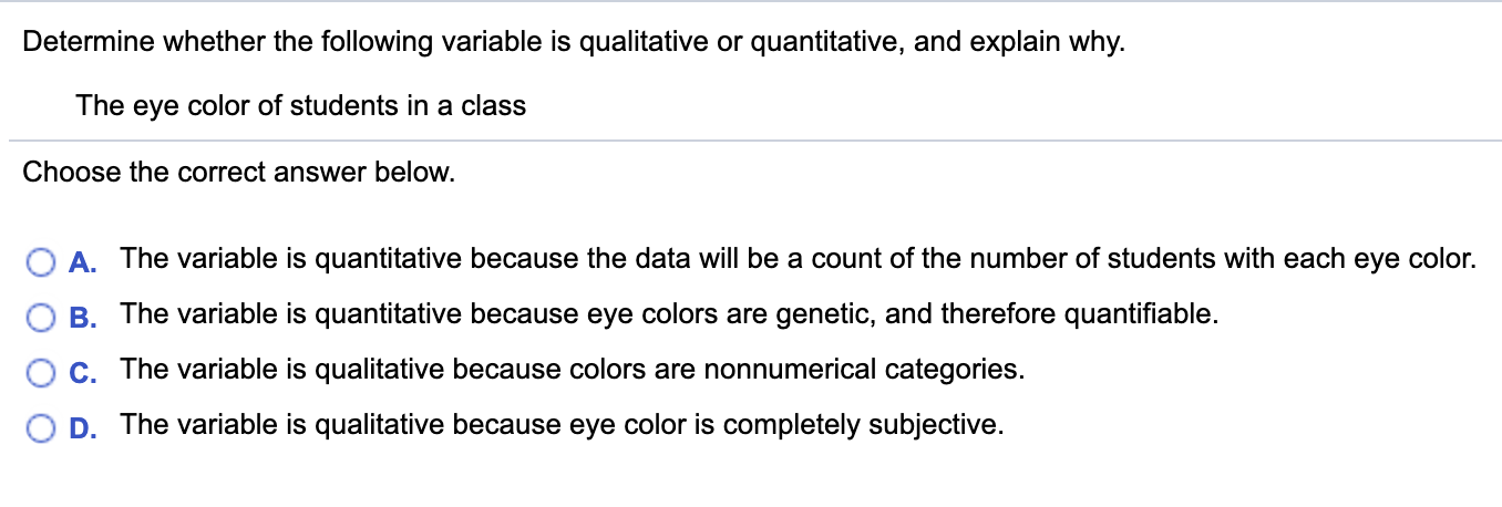 Solved Determine whether the following variable is | Chegg.com