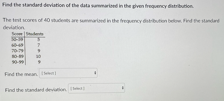 Solved Find the standard deviation of the data summarized in | Chegg.com