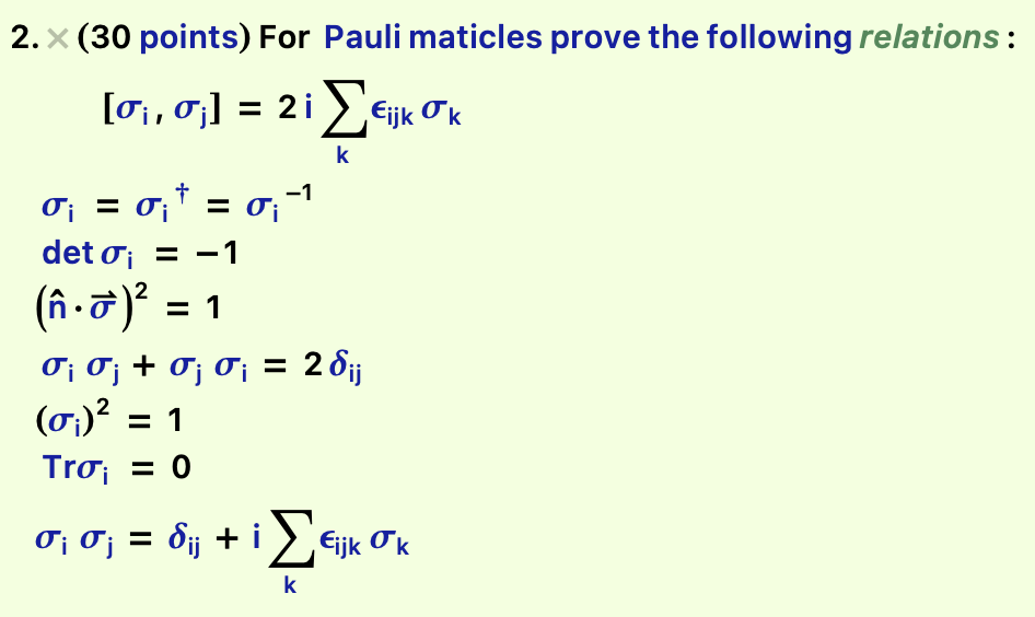 Solved 2. x (30 points) For Pauli maticles prove the | Chegg.com