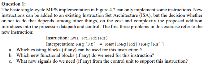 Solved Question 1: The basic single-cycle MIPS | Chegg.com