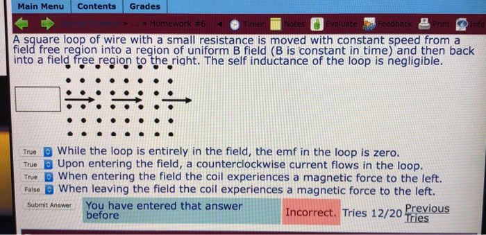Solved Main Menu Contents Grades A square loop of wire with | Chegg.com