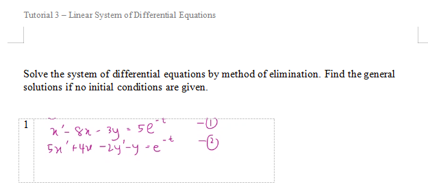 Solved Tutorial 3 - Linear System of Differential Equations | Chegg.com