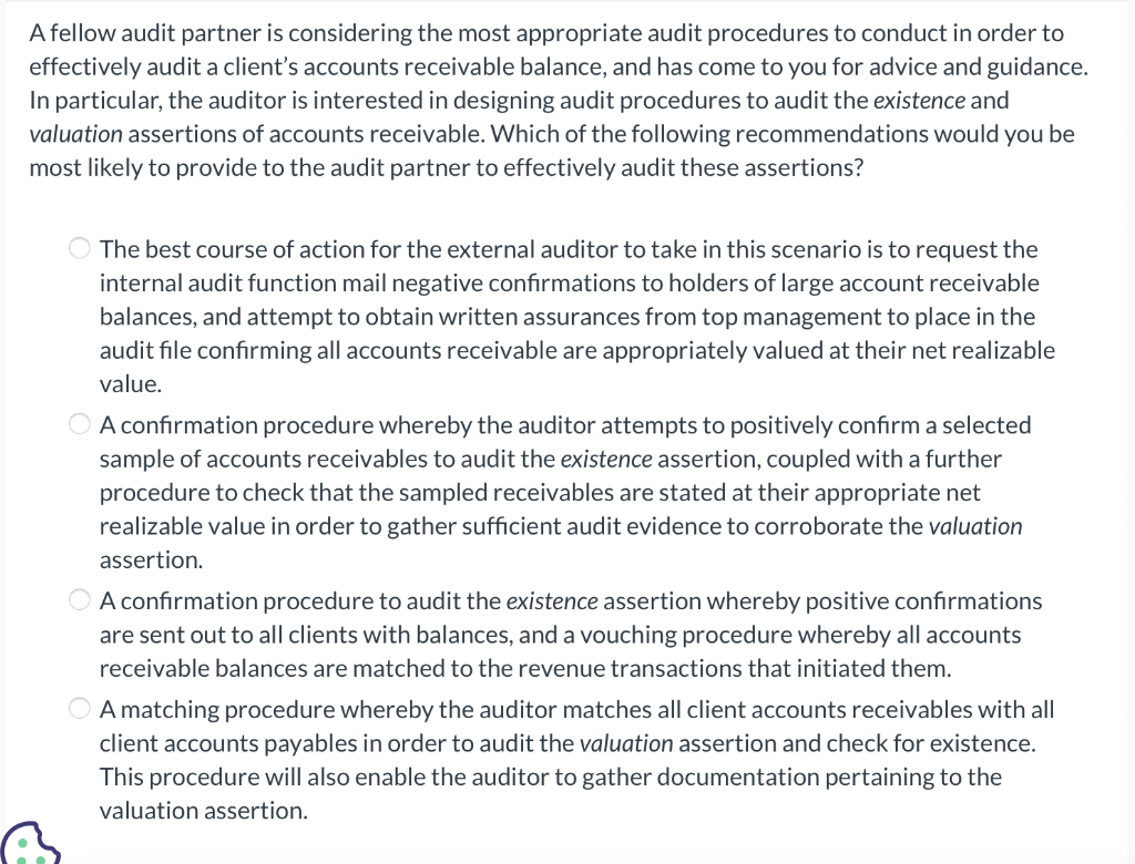 Solved A fellow audit partner is considering the most | Chegg.com