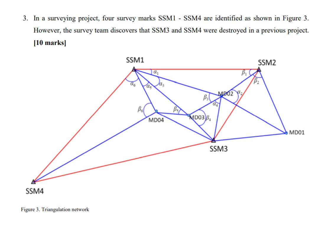Solved 3. In a surveying project, four survey marks SSM1 - | Chegg.com