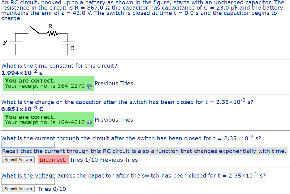 Solved An RC circuit, hooked up to a battery as shown in the | Chegg.com