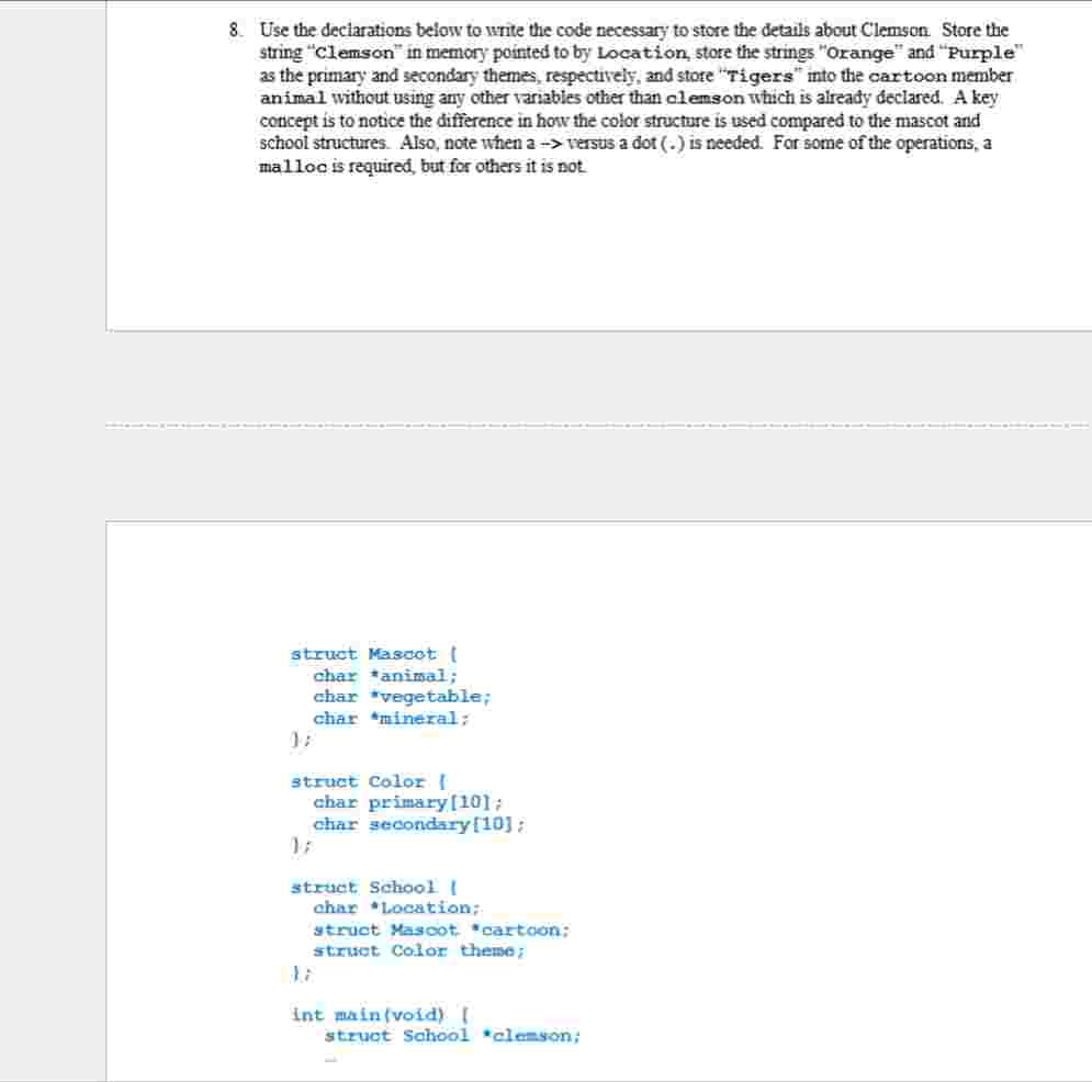 Solved 8. ﻿Use the declarations belowv to write the code | Chegg.com