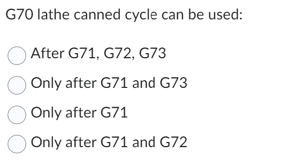 Solved G70 lathe canned cycle can be used: After G71, G72, | Chegg.com