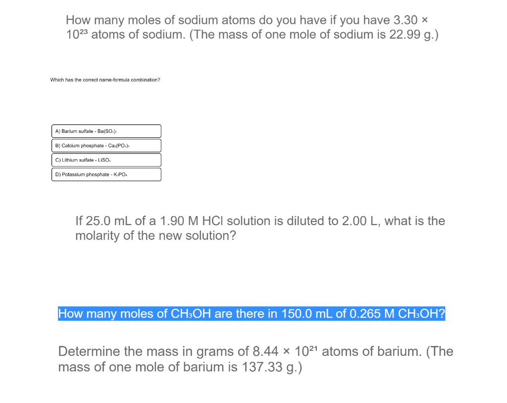 Solved How many moles of sodium atoms do you have if you | Chegg.com