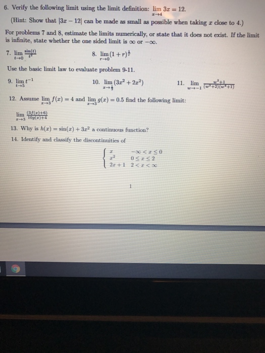 Solved 6. Verify the following limit using the limit | Chegg.com