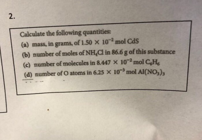 Solved 2. Calculate the following quantities: (a) mass, in | Chegg.com