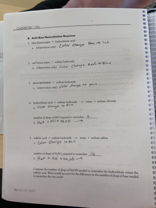 Solved REPORT SHEET Chemical Reactions NAME DATE SECTION For | Chegg.com