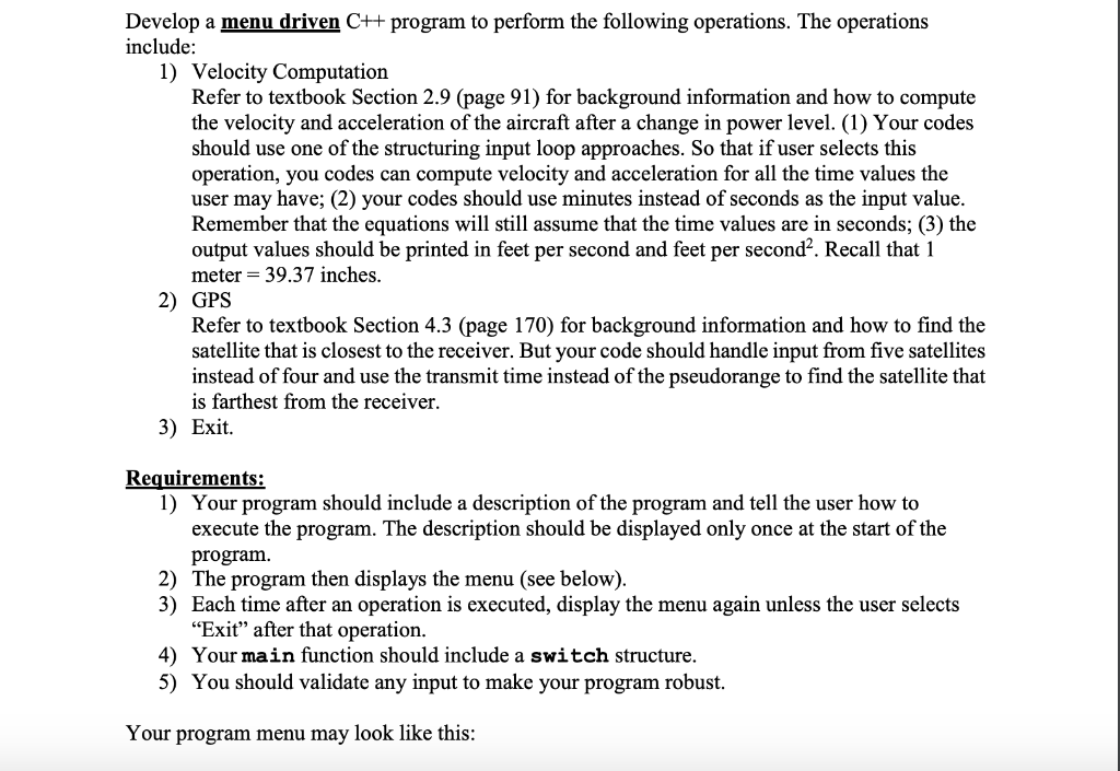Develop a menu driven C++ program to perform the | Chegg.com
